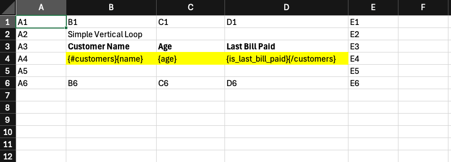 Document Generator MS Excel Tags