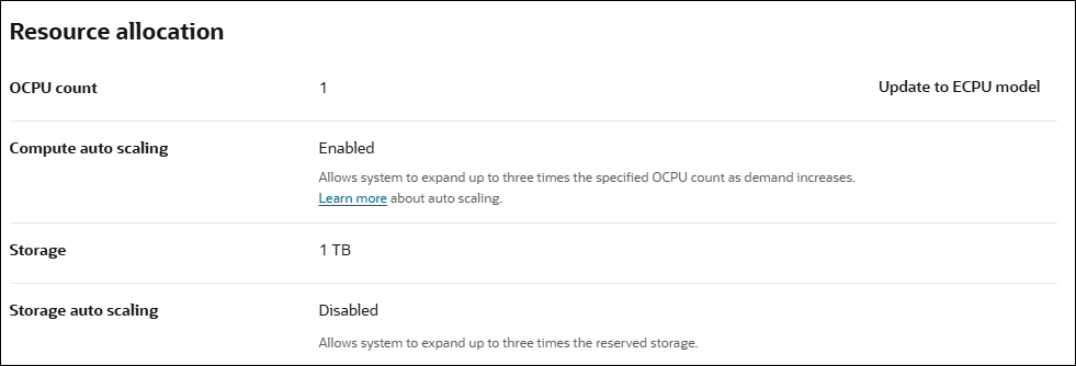 Update to ECPU Billing Model on Autonomous Database