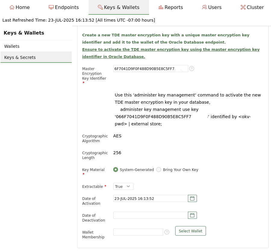 Manage Master Encryption Keys in Oracle Key Vault