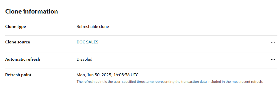 View Refreshable Clones for an Autonomous Database Instance