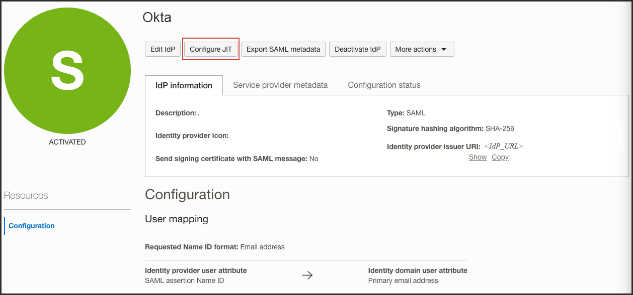 Provisionamento JIT do Okta para o OCI IAM